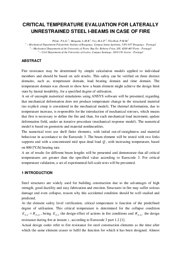 Critical temperature evaluation for laterally unrestrain steel I-beams ...