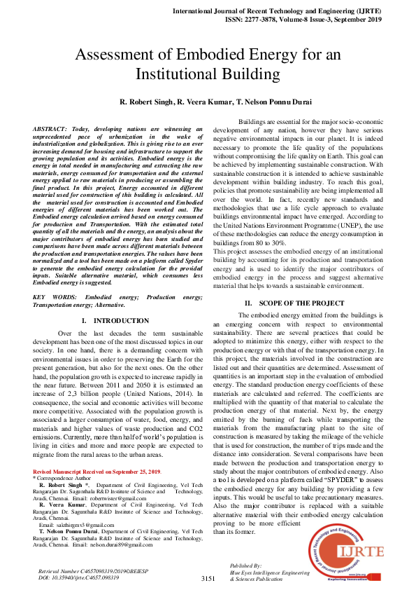 (PDF) Assessment of Embodied Energy for an Institutional Building
