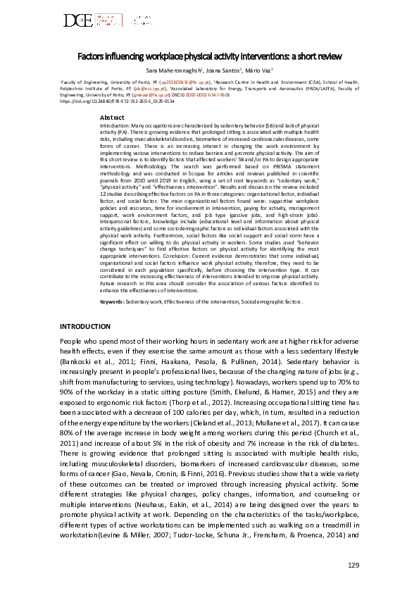 (PDF) Factors influencing workplace physical activity interventions: a short review