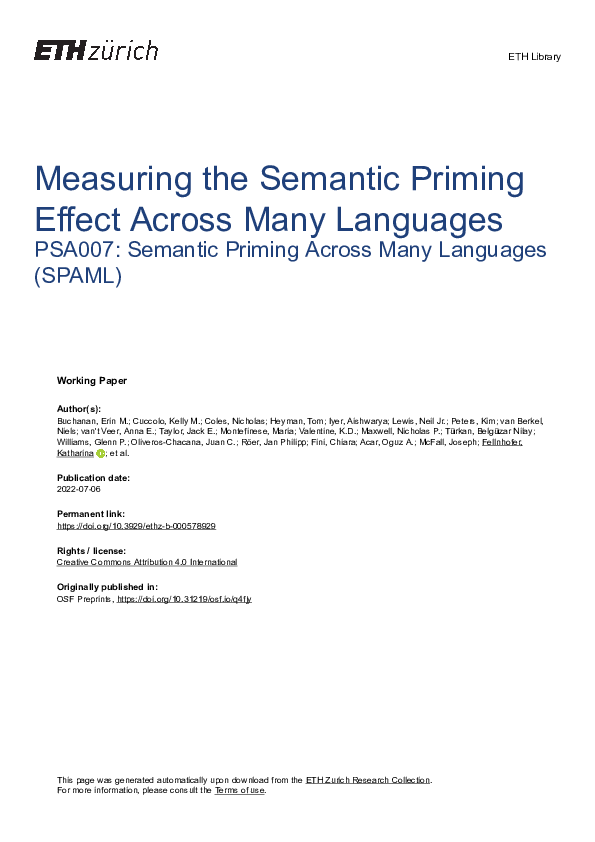 (PDF) Measuring the Semantic Priming Effect Across Many Languages