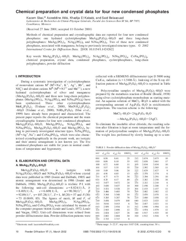 (PDF) Chemical preparation and crystal data for four new condensed ...
