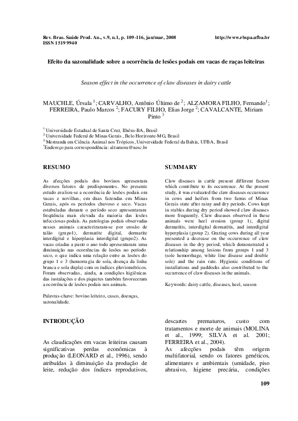 (PDF) Season effect in the occurrence of claw diseases in dairy cattle