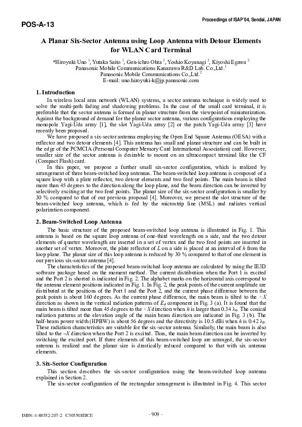 (PDF) A Planar Six-Sector Antenna Using Loop Antenna with Detour Elements for Wlan Card Terminal