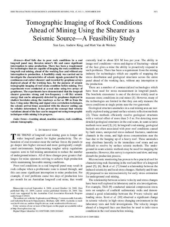 (PDF) Tomographic Imaging of Rock Conditions Ahead of Mining Using the ...