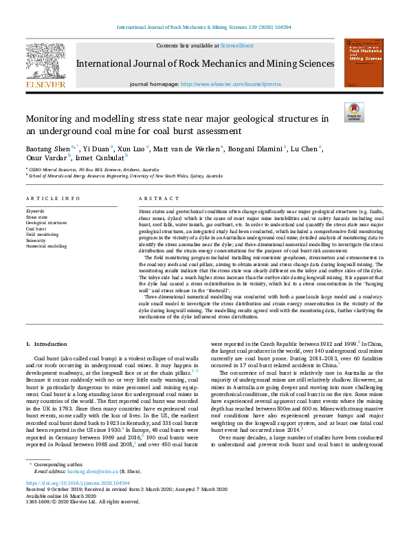 (PDF) Monitoring and modelling stress state near major geological structures in an underground ...