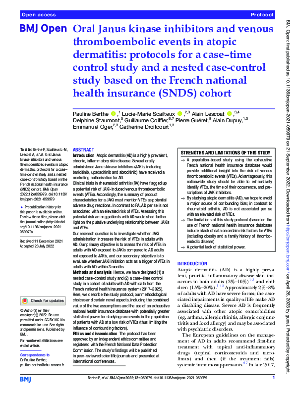 (PDF) Oral Janus kinase inhibitors and venous thromboembolic events in atopic dermatitis ...