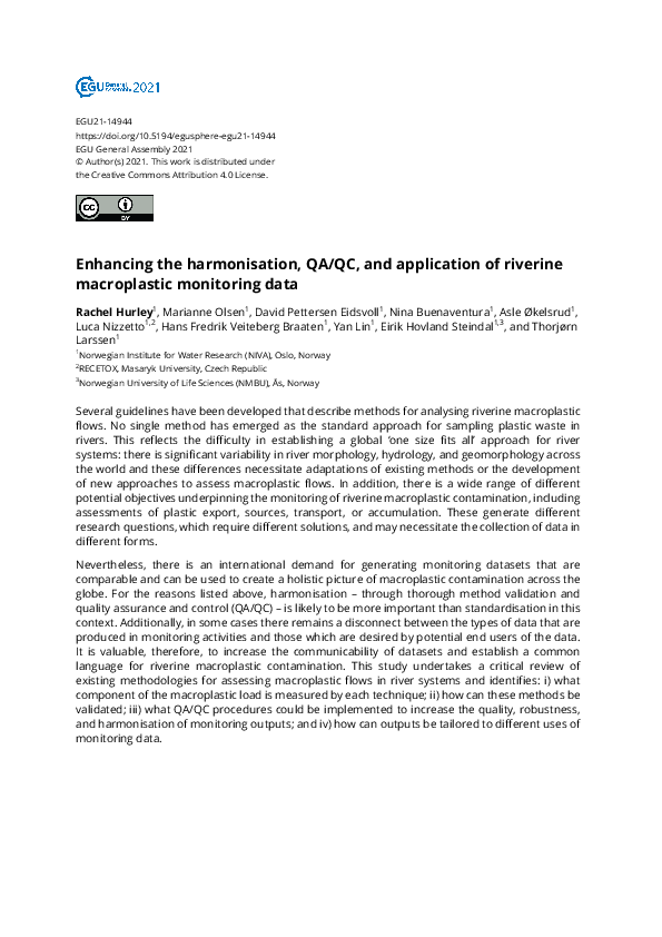 (PDF) Enhancing the harmonisation, QA/QC, and application of riverine macroplastic monitoring data