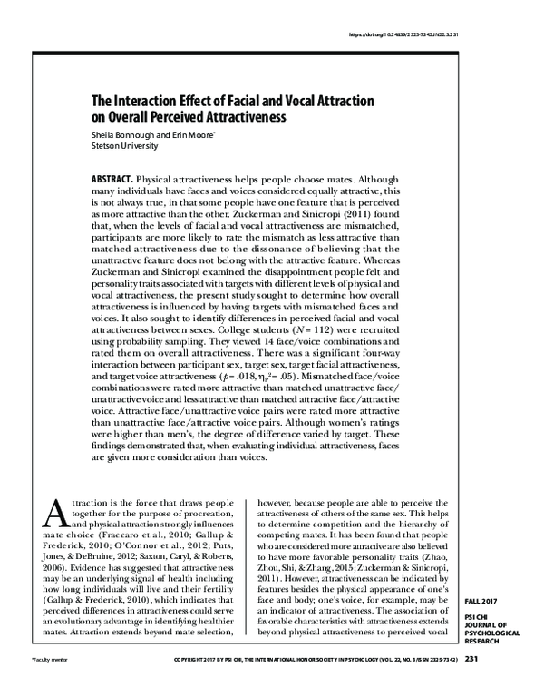 (PDF) The Interaction Effect of Facial and Voice Attraction on Overall ...
