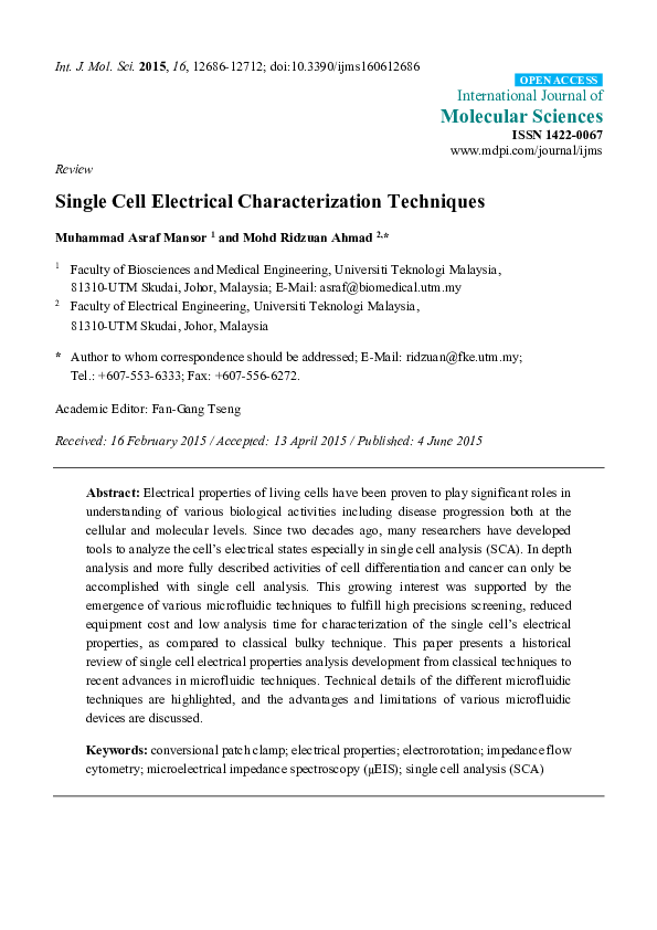 (PDF) Single Cell Electrical Characterization Techniques