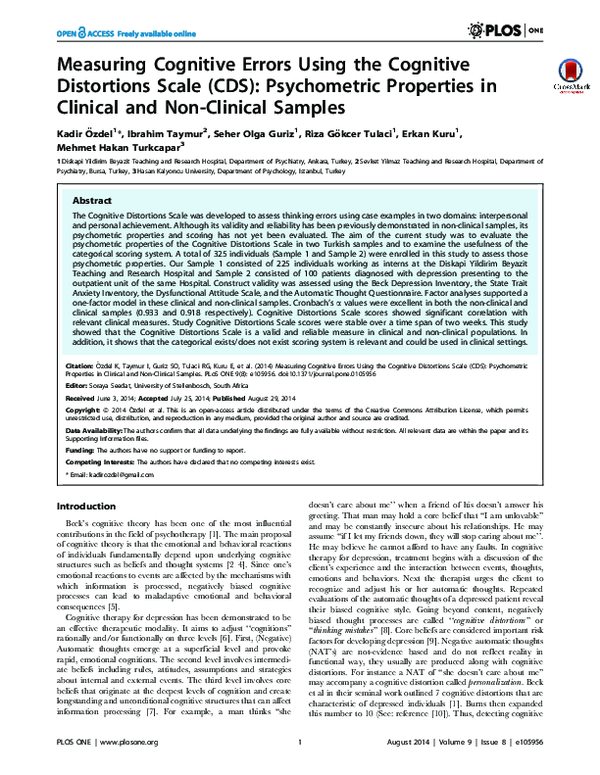 (PDF) Measuring Cognitive Errors Using the Cognitive Distortions Scale ...