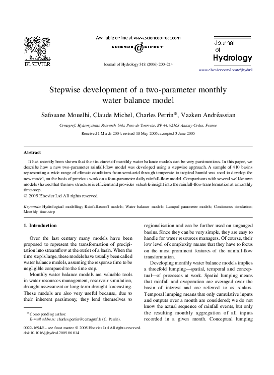 (PDF) Stepwise development of a two-parameter monthly water balance model