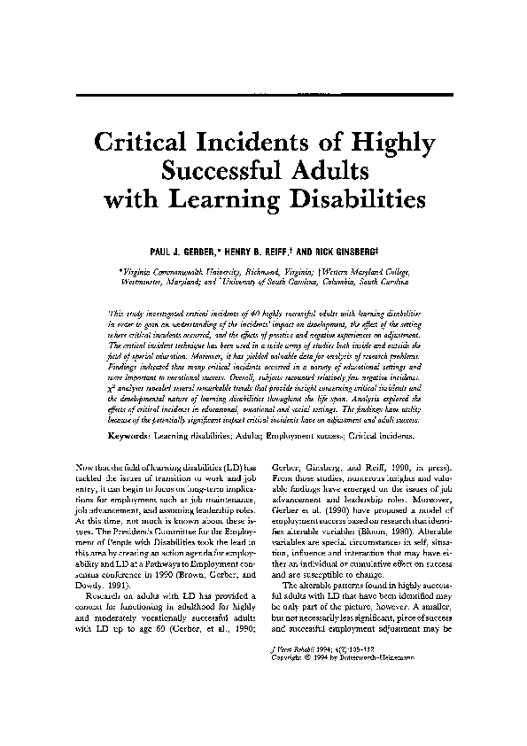 (PDF) Critical Incidents of Highly Successful Adults with Learning ...