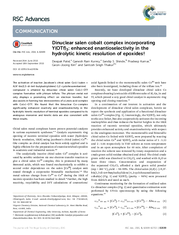 (PDF) Dinuclear salen cobalt complex incorporating Y(OTf) 3 : enhanced ...