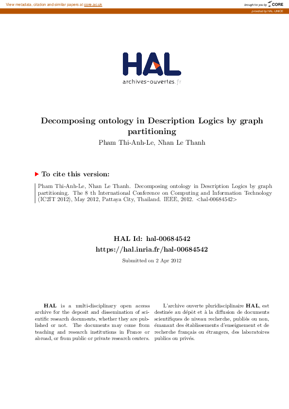 (PDF) Decomposing ontology in Description Logics by graph partitioning