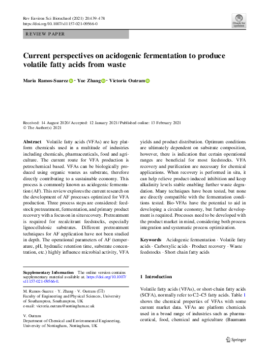 (PDF) Current perspectives on acidogenic fermentation to produce ...