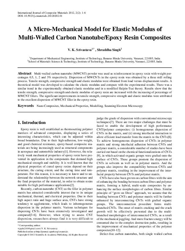 (PDF) A Micro-Mechanical Model for Elastic Modulus of Multi-Walled Carbon Nanotube/Epoxy Resin ...