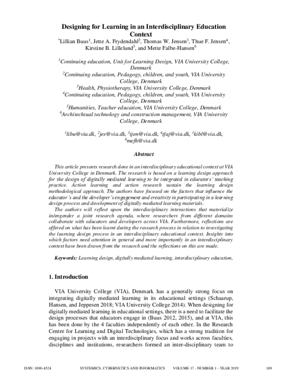 Pdf Designing For Learning In An Interdisciplinary Education Context