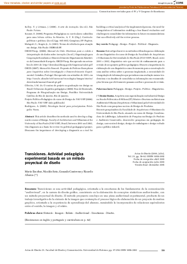 (PDF) Transiciones. Actividad pedagógica experimental basada en un método proyectual de diseño