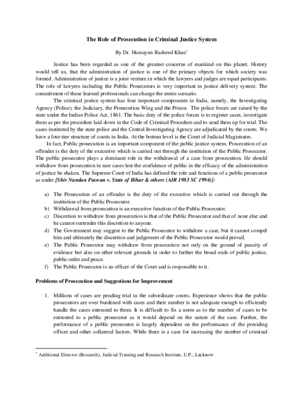 (PDF) The Role of Prosecution in Criminal Justice System