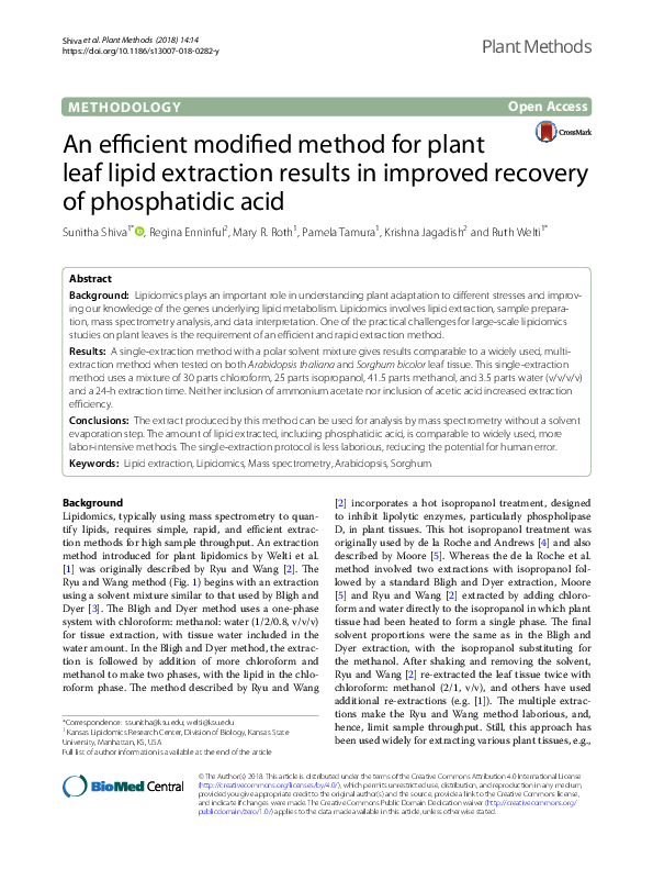 (PDF) An efficient modified method for plant leaf lipid extraction ...