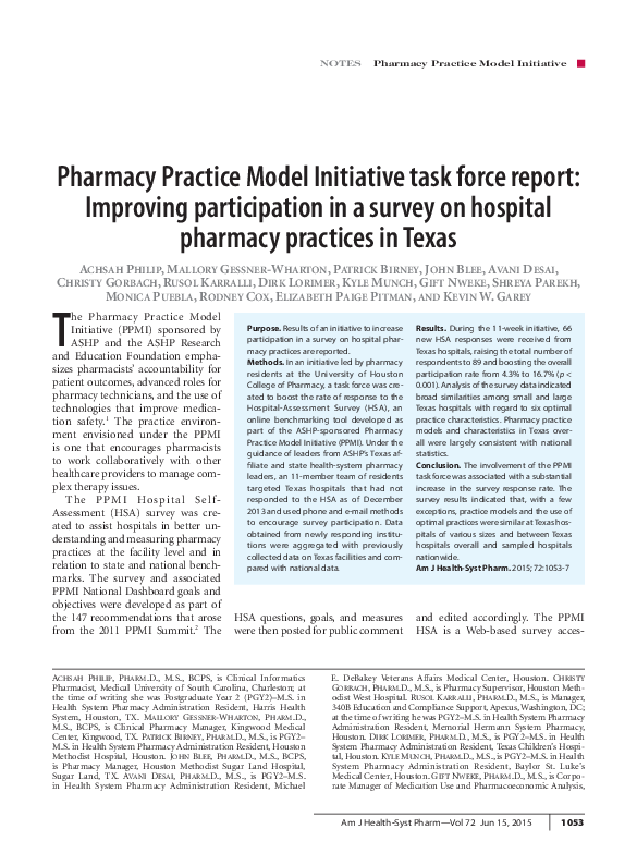 (PDF) Pharmacy Practice Model Initiative task force report: Improving ...