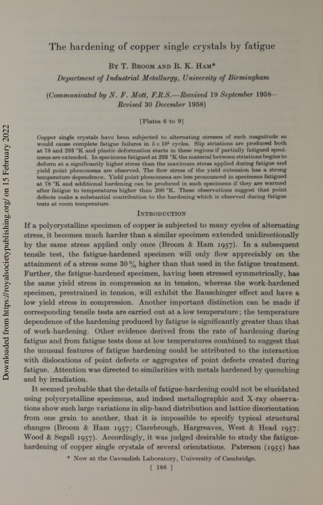 (PDF) The Hardening of Copper Single Crystals by Fatigue