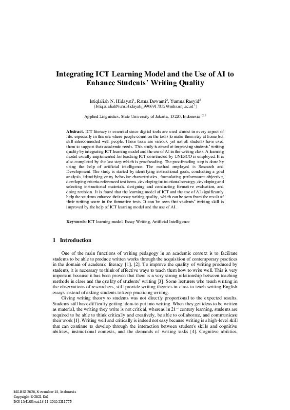 (PDF) Integrating ICT Learning Model and the Use of AI to Enhance ...