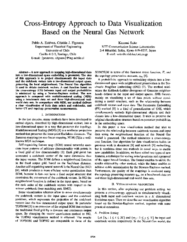 Pdf Cross Entropy Approach To Data Visualization Based On The Neural