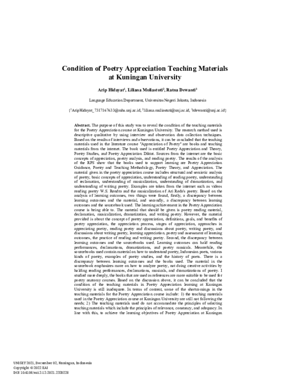 (PDF) Condition of Poetry Appreciation Teaching Materials at Kuningan ...