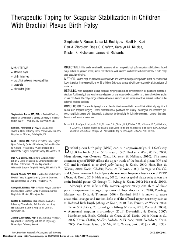 (PDF) Therapeutic Taping for Scapular Stabilization in Children With ...