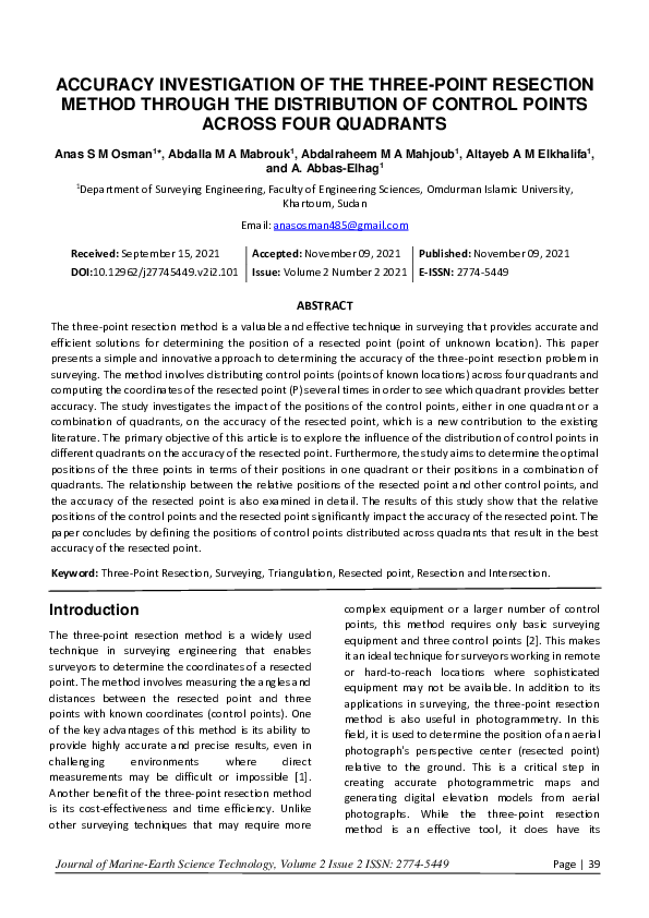 (PDF) ACCURACY INVESTIGATION OF THE THREE-POINT RESECTION METHOD ...