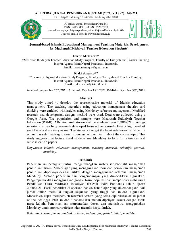(PDF) Developing Islamic Education Management Materials