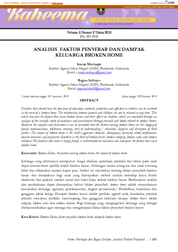(PDF) Analisis Faktor Penyebab Dan Dampak Keluarga Broken Home