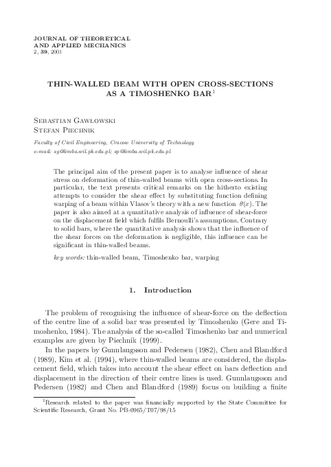 (PDF) Thin-Walled Beam with Open Cross-Sections