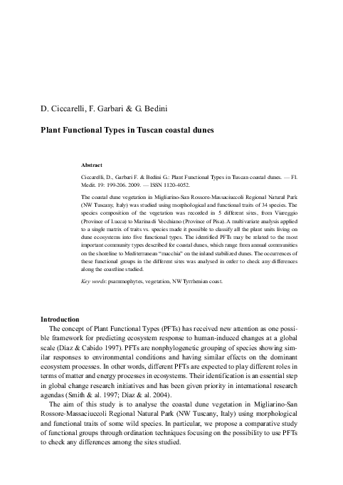 (PDF) Plant Functional Types in Tuscan coastal dunes