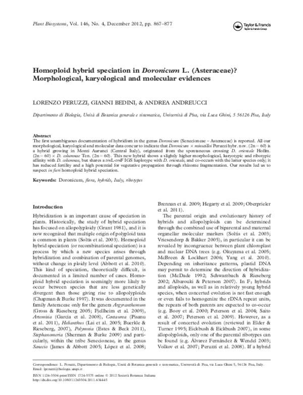 (PDF) Homoploid hybrid speciation inDoronicumL. (Asteraceae ...