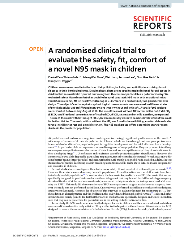 (PDF) A randomised clinical trial to evaluate the safety, fit, comfort of a novel N95 mask in ...