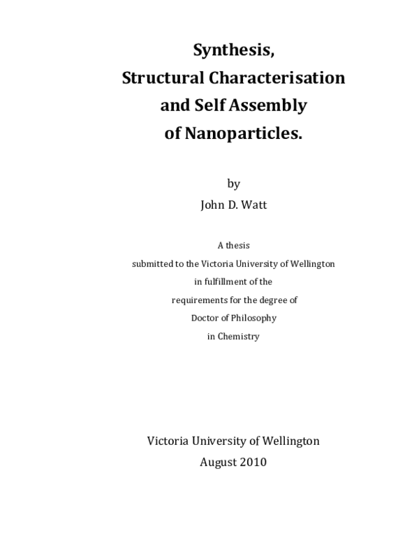 (PDF) Synthesis, Structural Characterisation and Self Assembly of Nanoparticles
