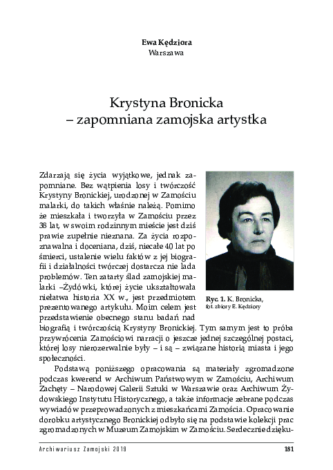 (PDF) Krystyna Bronicka – zapomniana zamojska artystka
