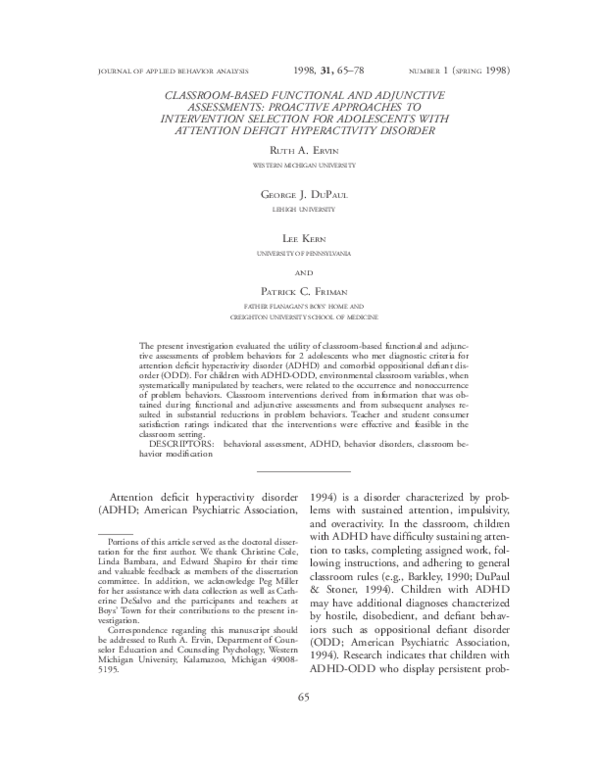 (PDF) Classroom-Based Functional and Adjunctive Assessments: Proactive ...