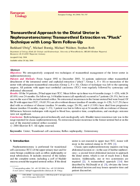 (PDF) Transurethral Approach to the Distal Ureter in Nephroureterectomy: Transurethral ...