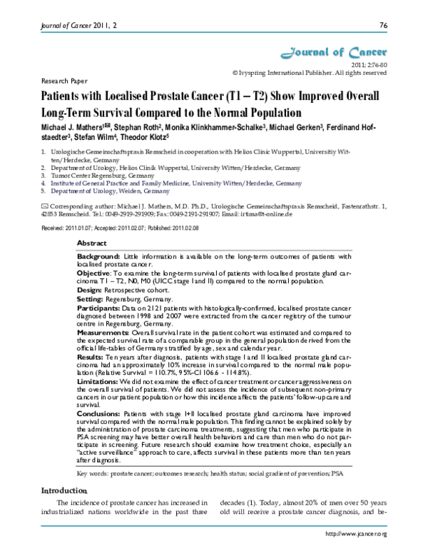 (PDF) Patients with Localised Prostate Cancer (T1 - T2) Show Improved ...