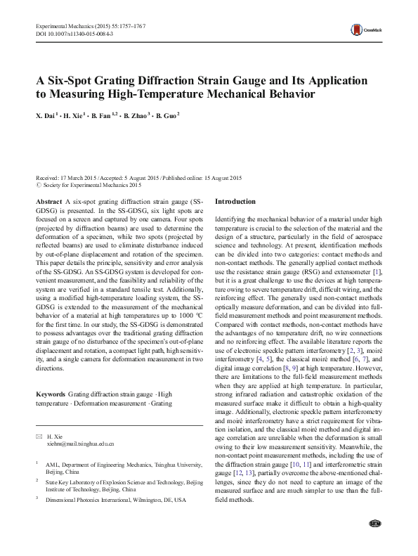 (PDF) A Six-Spot Grating Diffraction Strain Gauge and Its Application ...