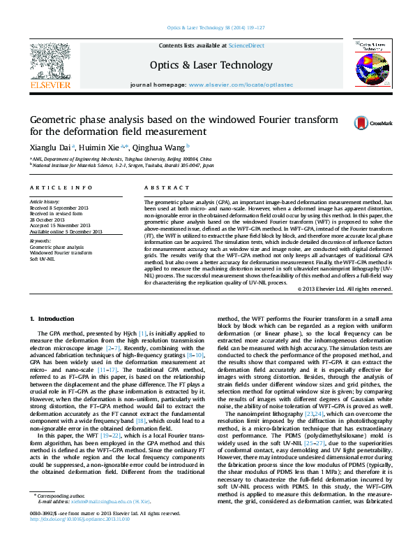 (PDF) Geometric phase analysis based on the windowed Fourier transform for the deformation field ...