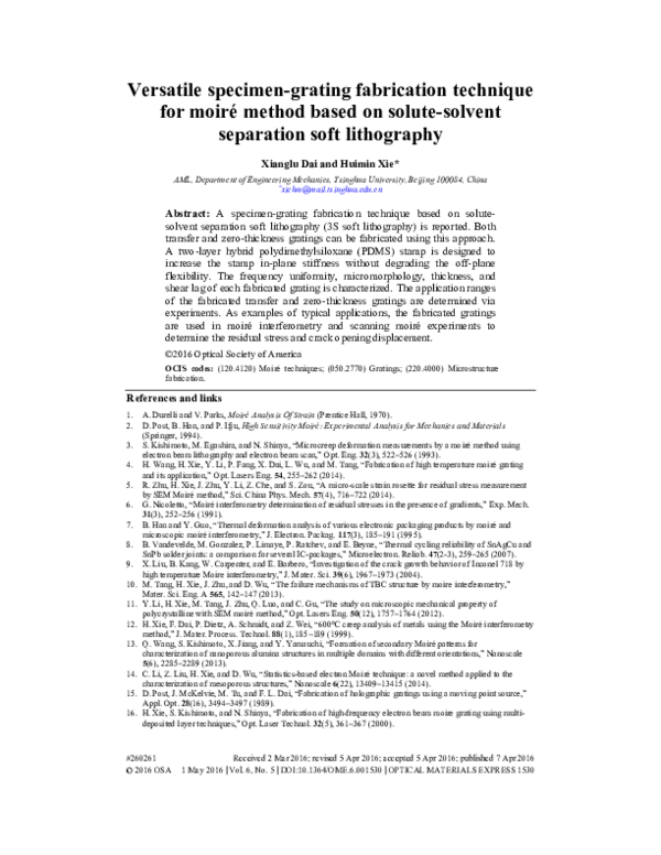 (PDF) Versatile specimen-grating fabrication technique for moiré method based on solute-solvent ...