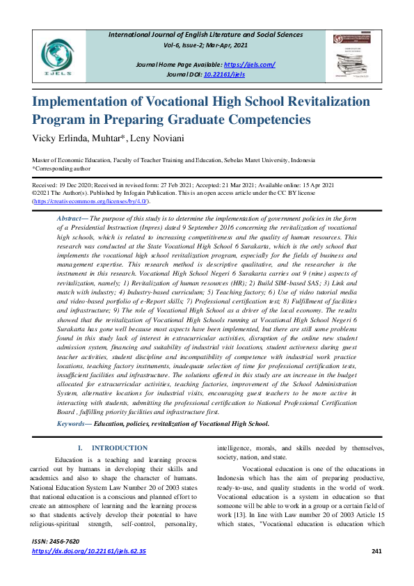 (PDF) Implementation of Vocational High School Revitalization Program ...