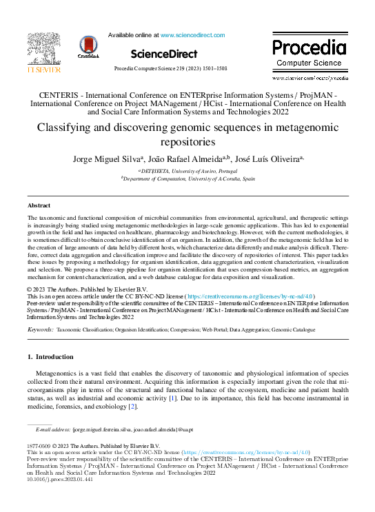 (PDF) Classifying and discovering genomic sequences in metagenomic repositories