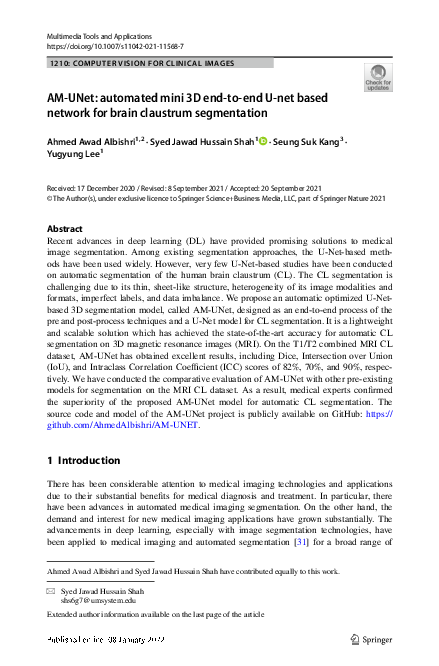 Pdf Am Unet Automated Mini 3d End To End U Net Based Network For Brain Claustrum Segmentation
