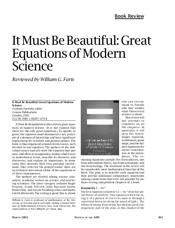 (PDF) It Must be Beautiful: Great Equations of Modern Science