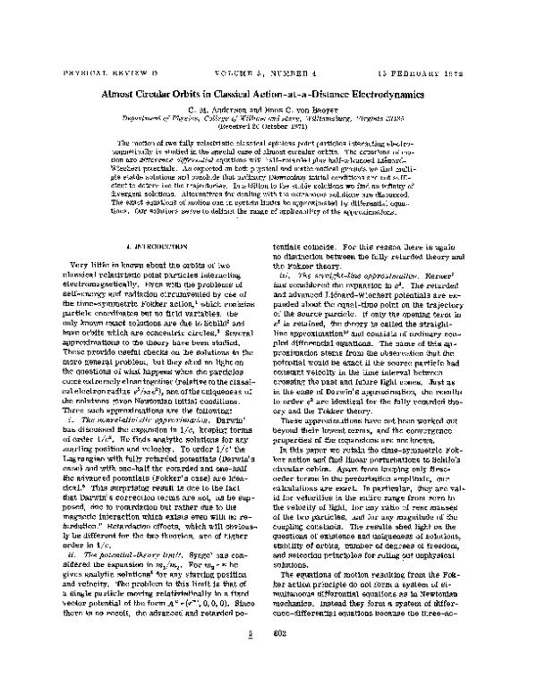 (PDF) Almost Circular Orbits in Classical Action-at-a-Distance ...
